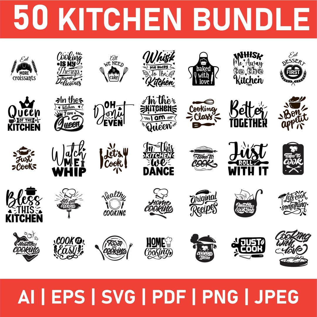 50 Kitchen Quotes SVG Bundle for Cutting Boards Cooking Baking Cricut ...