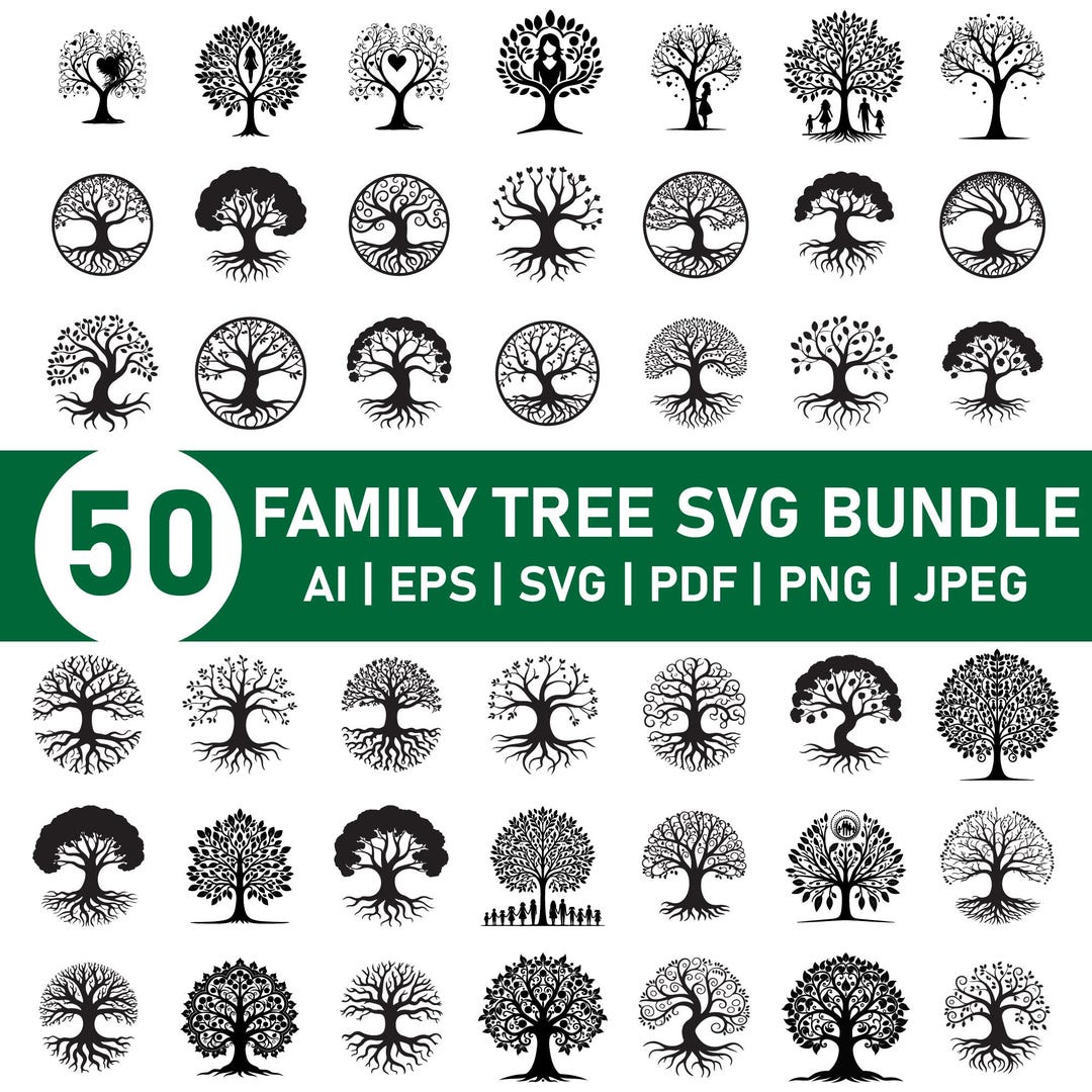 50 Family Tree SVG Bundle, Tree of Life Clipart, Family Reunion & Split ...