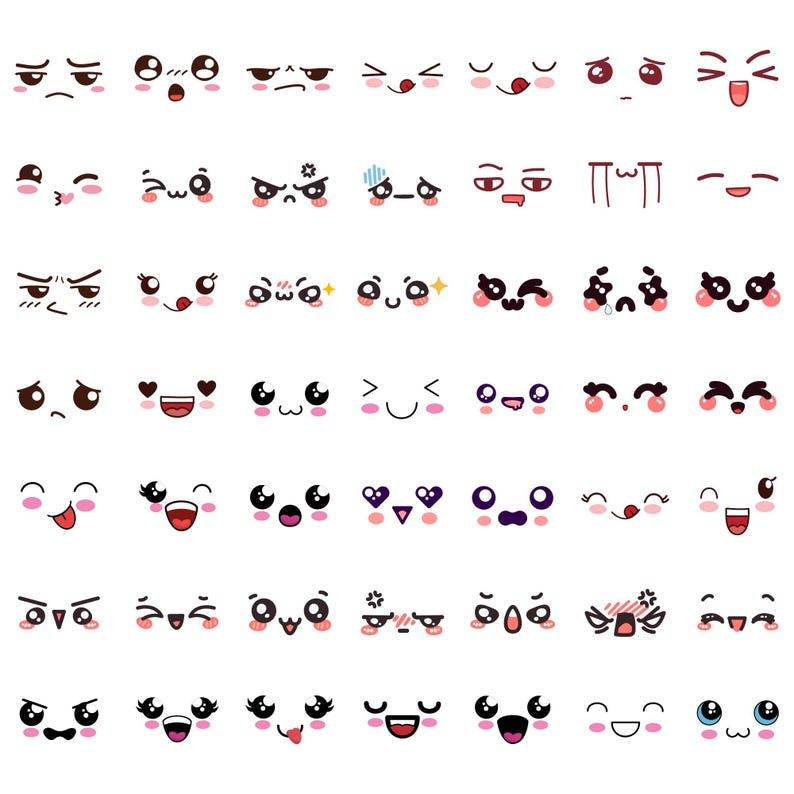 100 Kawaii Emotion Faces SVG Bundle | Cartoon and Cute Emoji Clipart ...