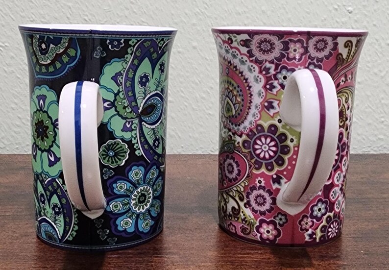 Vera Bradley Ceramic Mugs – Very Berry Paisley Floral Tea Cups, Set of ...