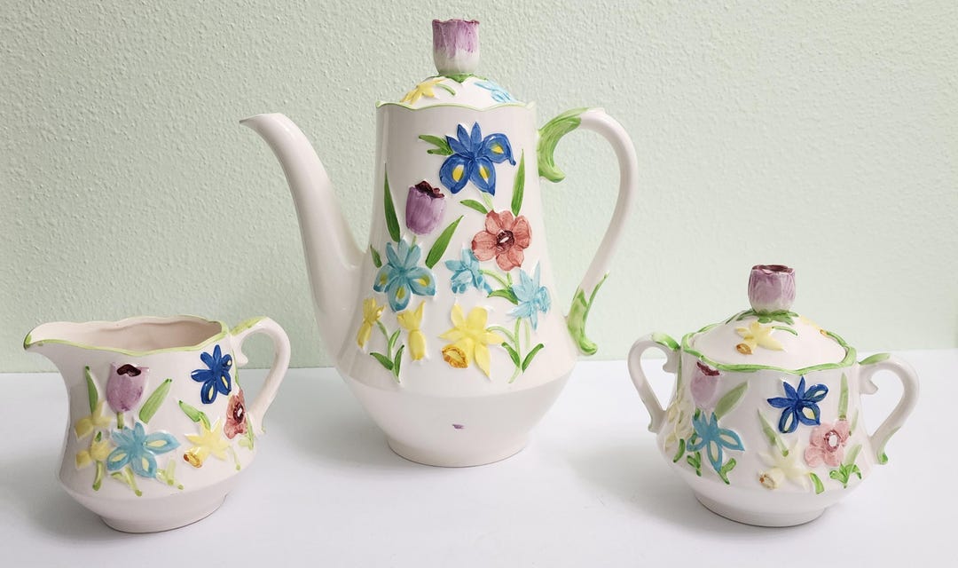 Vintage Schmid Design Folio Hand Painted Floral Coffe & Tea 3 Piece ...