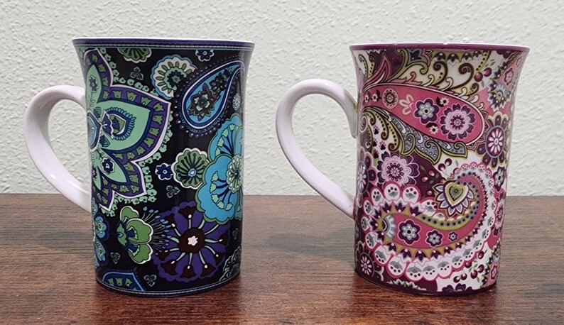 Vera Bradley Ceramic Mugs – Very Berry Paisley Floral Tea Cups, Set of ...