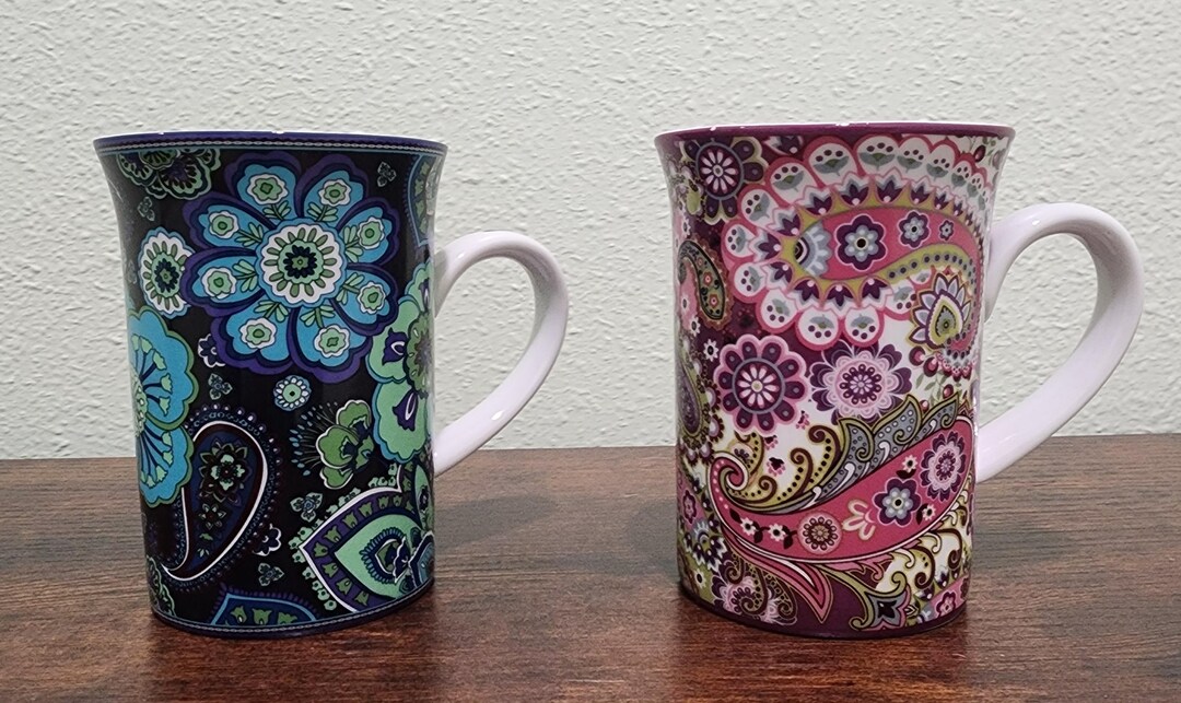 Vera Bradley Ceramic Mugs – Very Berry Paisley Floral Tea Cups, Set of ...