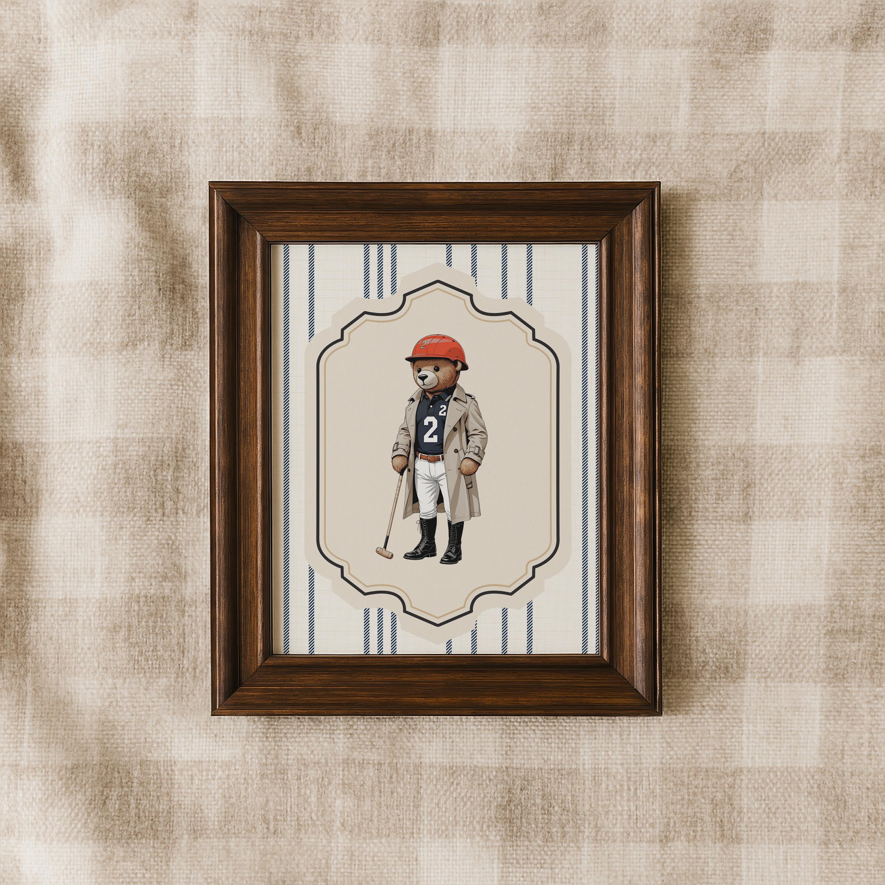 Vintage Polo Bear Wall Art Set of 5, Classic Boys Room Decor, Neutral ...