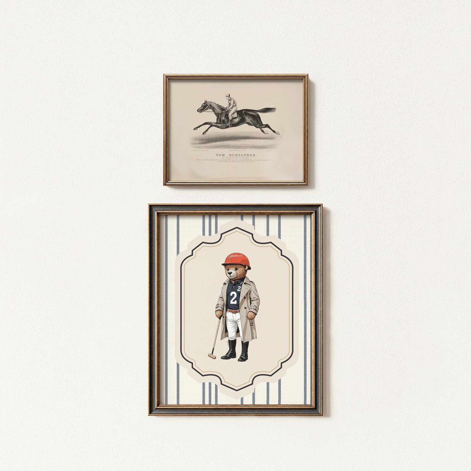 Vintage Polo Bear Wall Art Set of 5, Classic Boys Room Decor, Neutral ...