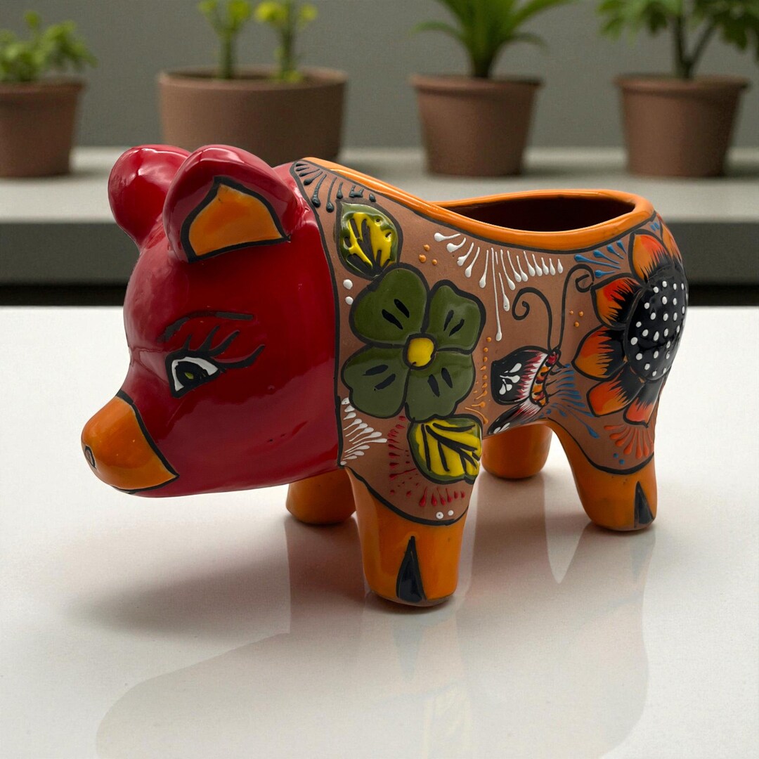 Vibrant Talavera Pig Planter | Handcrafted Mexican Pottery - Etsy