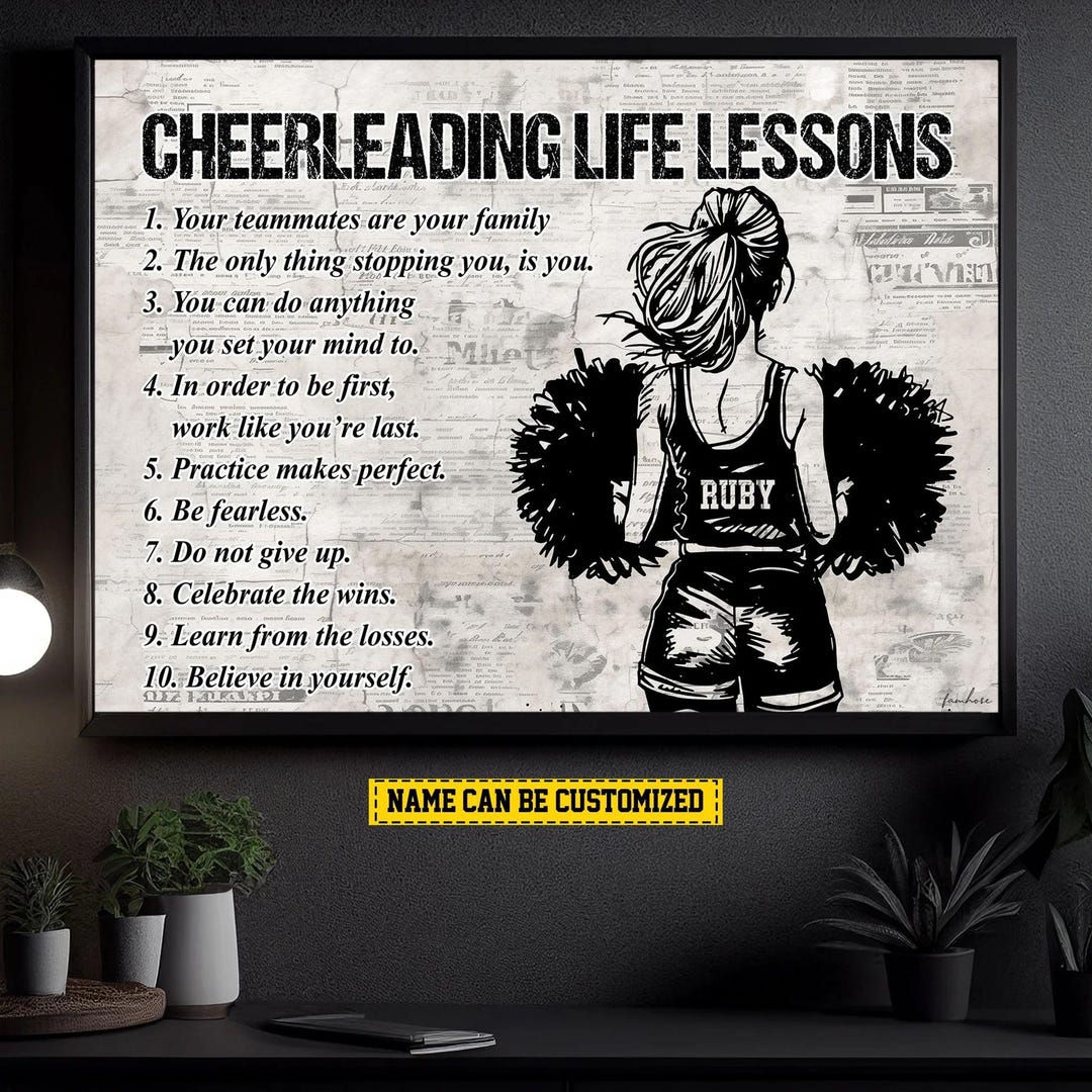 Personalized Cheerleading Life Lessons Wall Art, Motivational Cheer ...