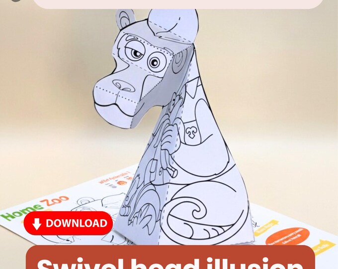3D Paper Monkey Craft, Printable Coloring Activity (digital Download ...