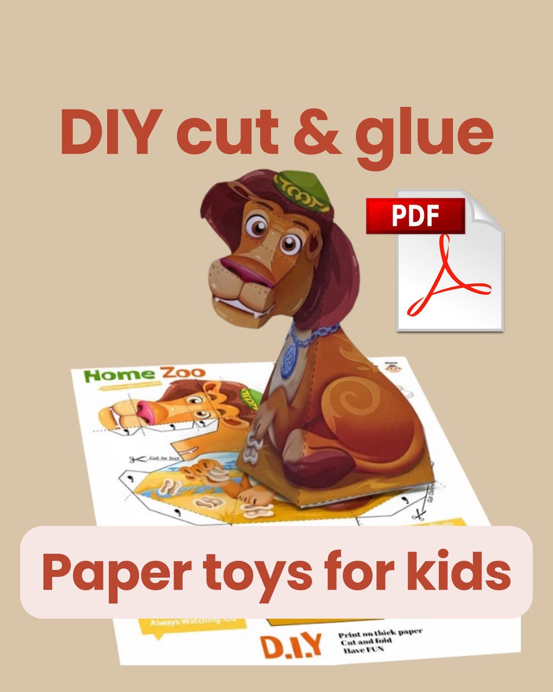 Lion Paper Craft Kit: 3D Paper Figurine - Digital Download - Etsy