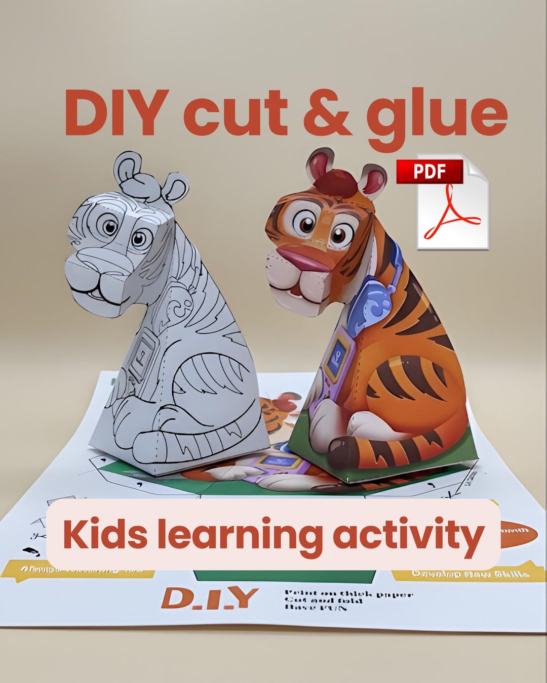 Tiger Paper Toy: 3D Swivel-head Coloring Craft (digital Download) - Etsy