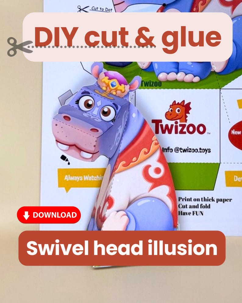 3D Animal Papercraft Template: Swivel Head Illusion (PDF Pattern) - Etsy