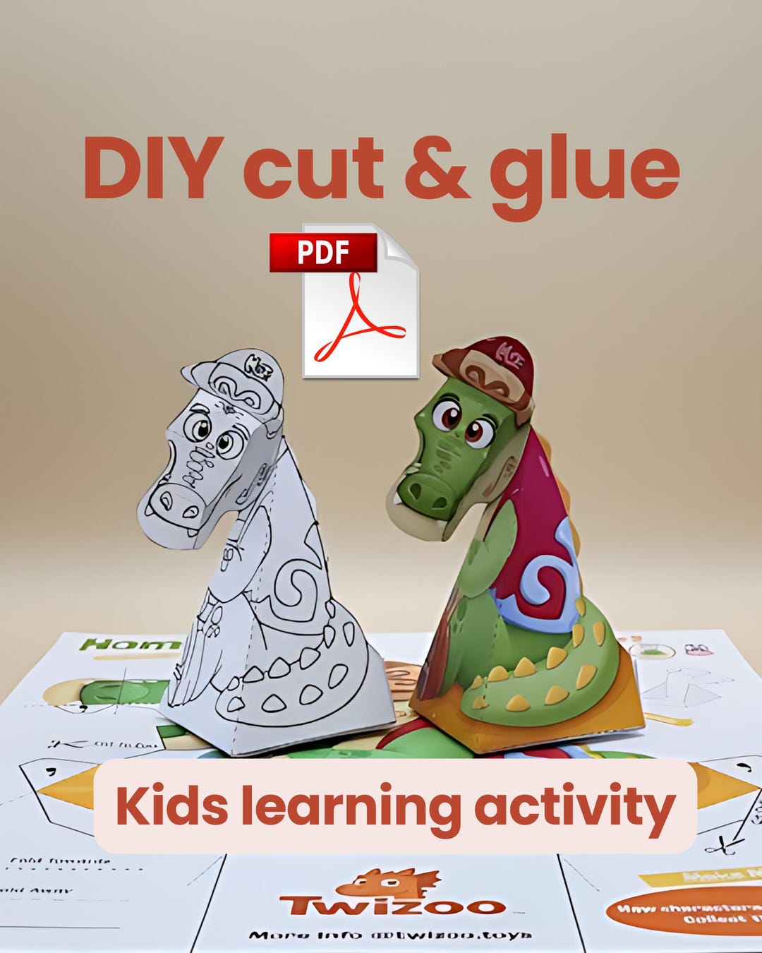 Crocodile Paper Craft for Kids: 3D Printable Animal Toy (PDF Download ...