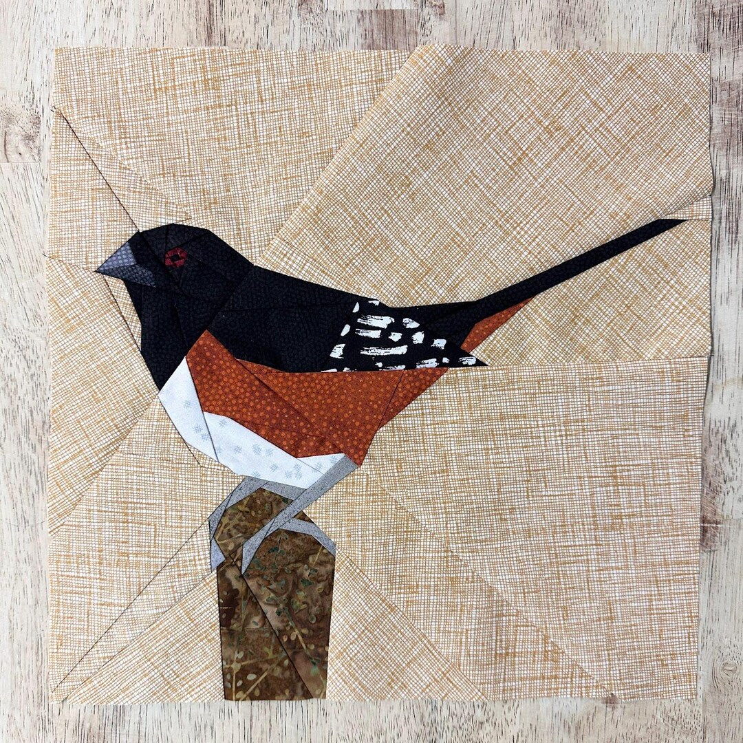 Eastern Towhee Fpp--backyard Birds Series--paper Piecing Quilt Block ...