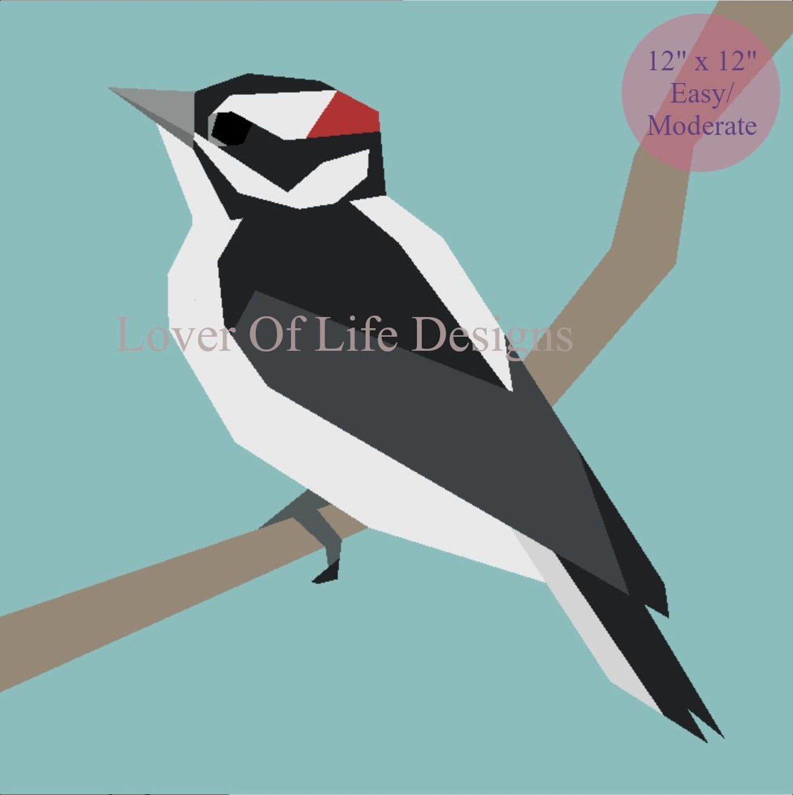Downy Woodpecker Fpp--backyard Birds Series--paper Piecing Quilt Block ...