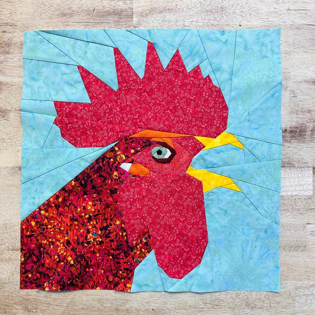 Rooster #1 Fpp--the Cocky Crower Series—paper Piecing Quilt Block ...