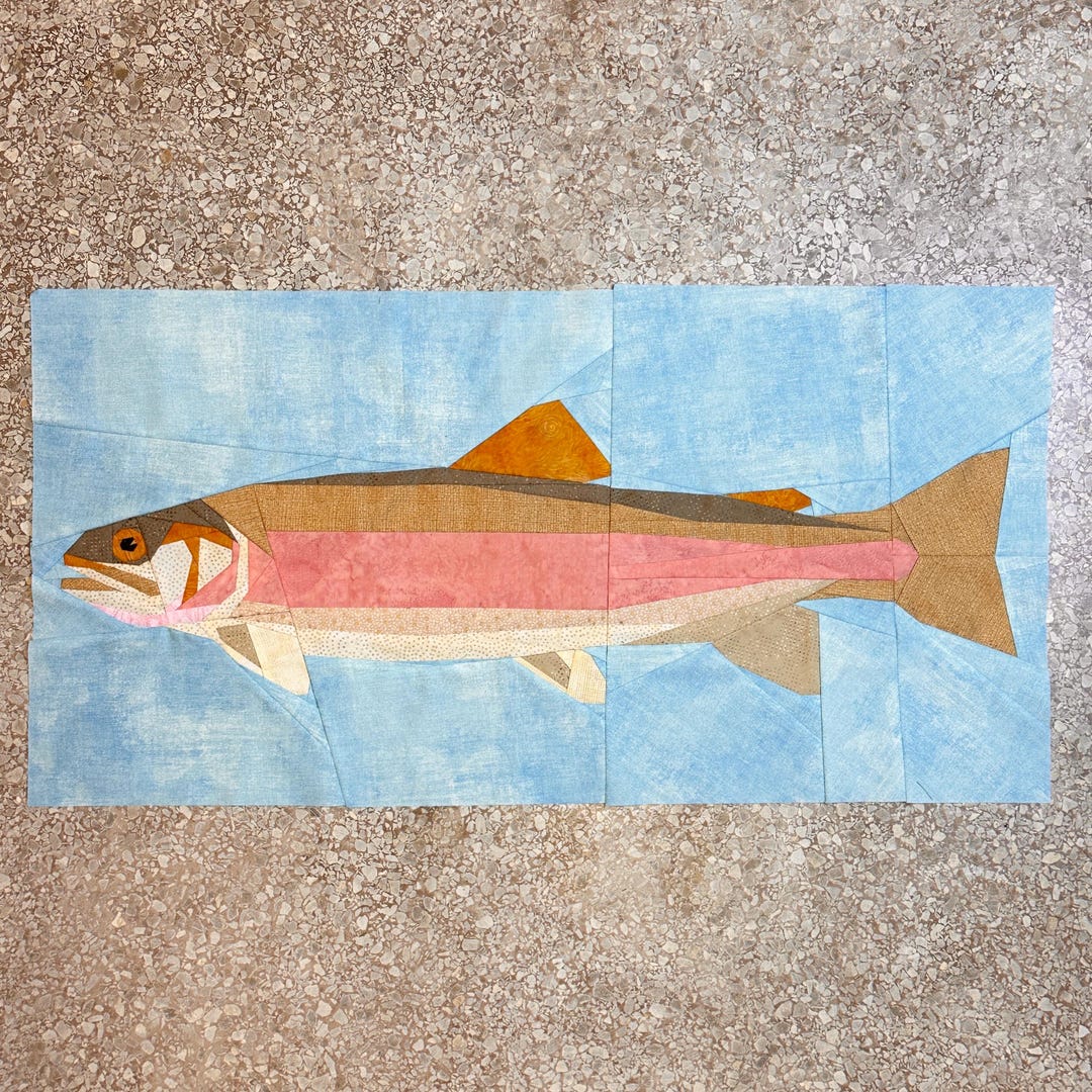 Rainbow Trout Fpp--freshwater Fishing Series--paper Piecing Quilt Block ...