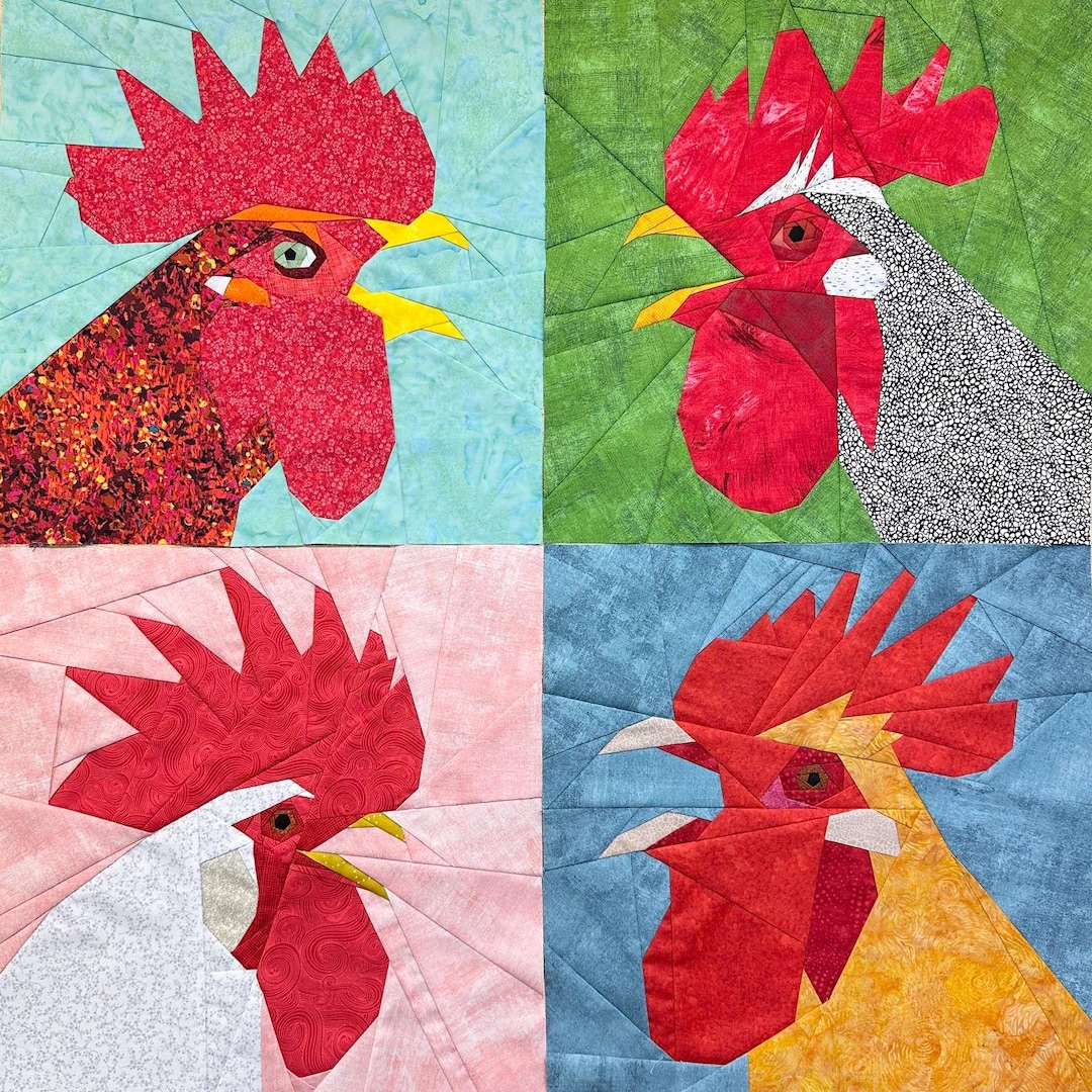 The Cocky Crower Series--4 Rooster Patterns--paper Piecing Quilt Patterns - Etsy