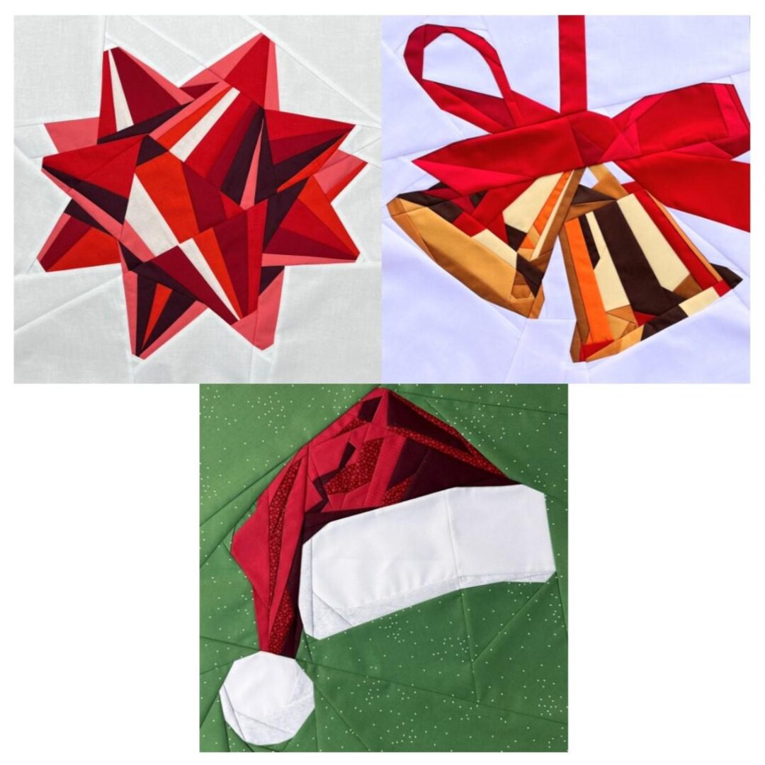 Christmas Bow, Bell & Santa Hat FPP Patterns--christmas Assortment--3 ...