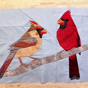 A Pair of Cardinals Fpp--bird Quilt--paper Piecing Quilt Block Pattern ...