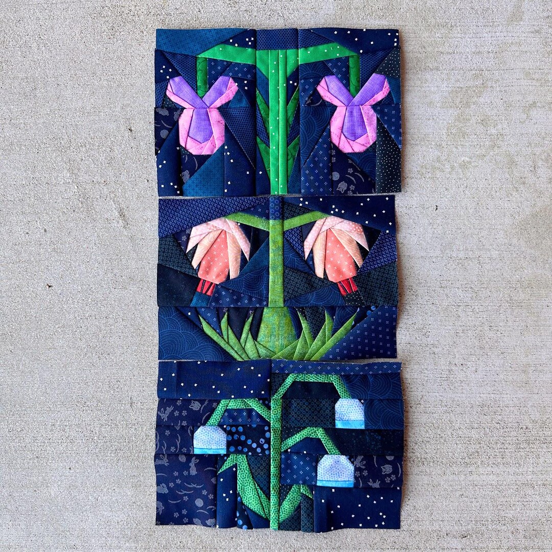 Folk Flower Minis FPP Set--3 Patterns--midnight Garden Quilt--paper ...