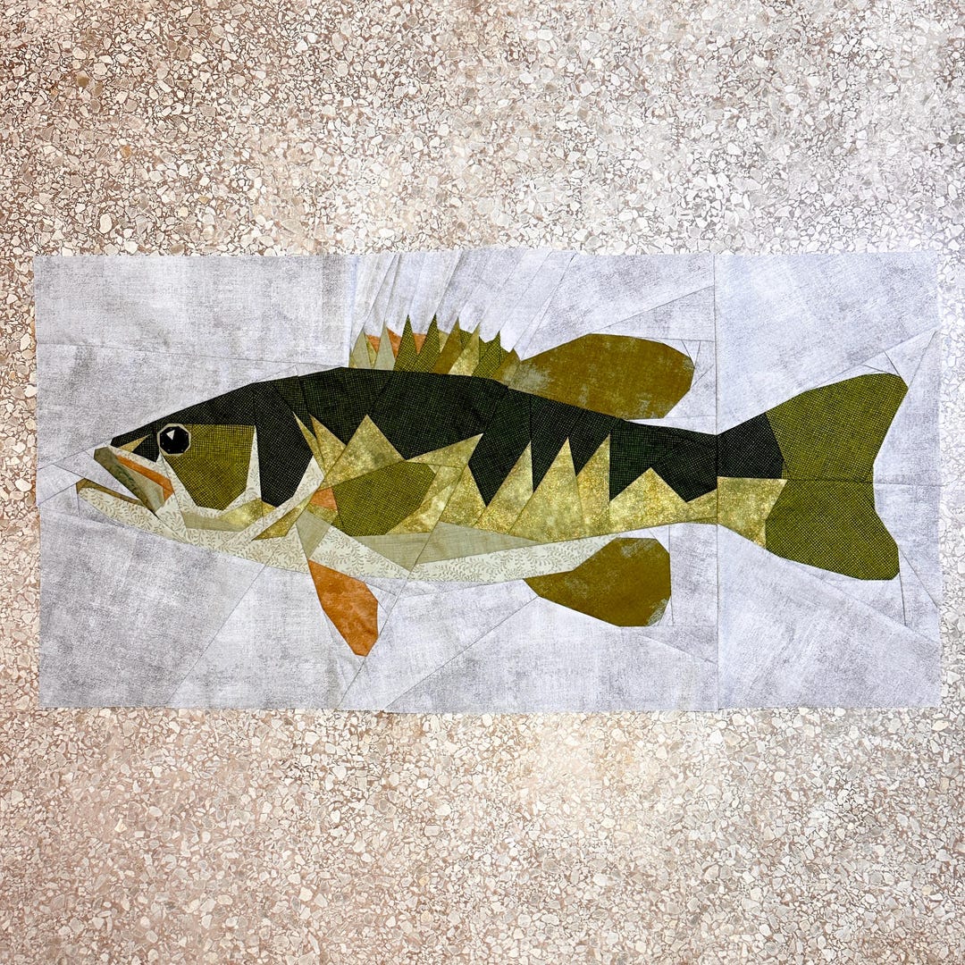 Bass Fpp--freshwater Fishing Series--paper Piecing Quilt Block Pattern ...
