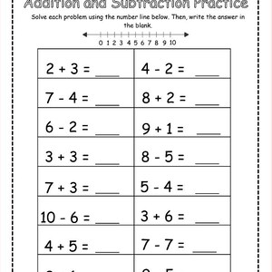 Addition & Subtraction Worksheets: Math Practice, Number Line, Picture ...