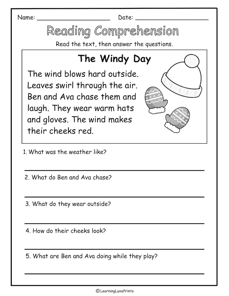 Fall Reading Comprehension Pack/ 5-page Autumn ELA Worksheets for Kids ...