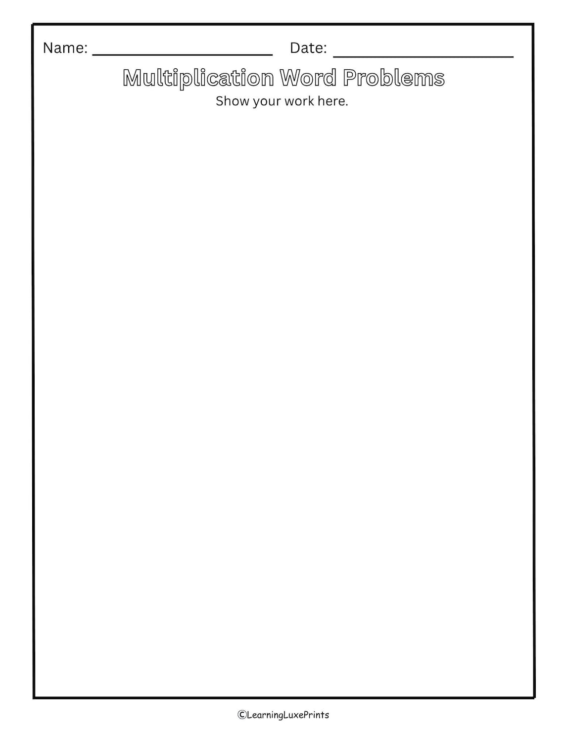 Multiplication Word Problems Worksheet/ Math Practice Printable for ...