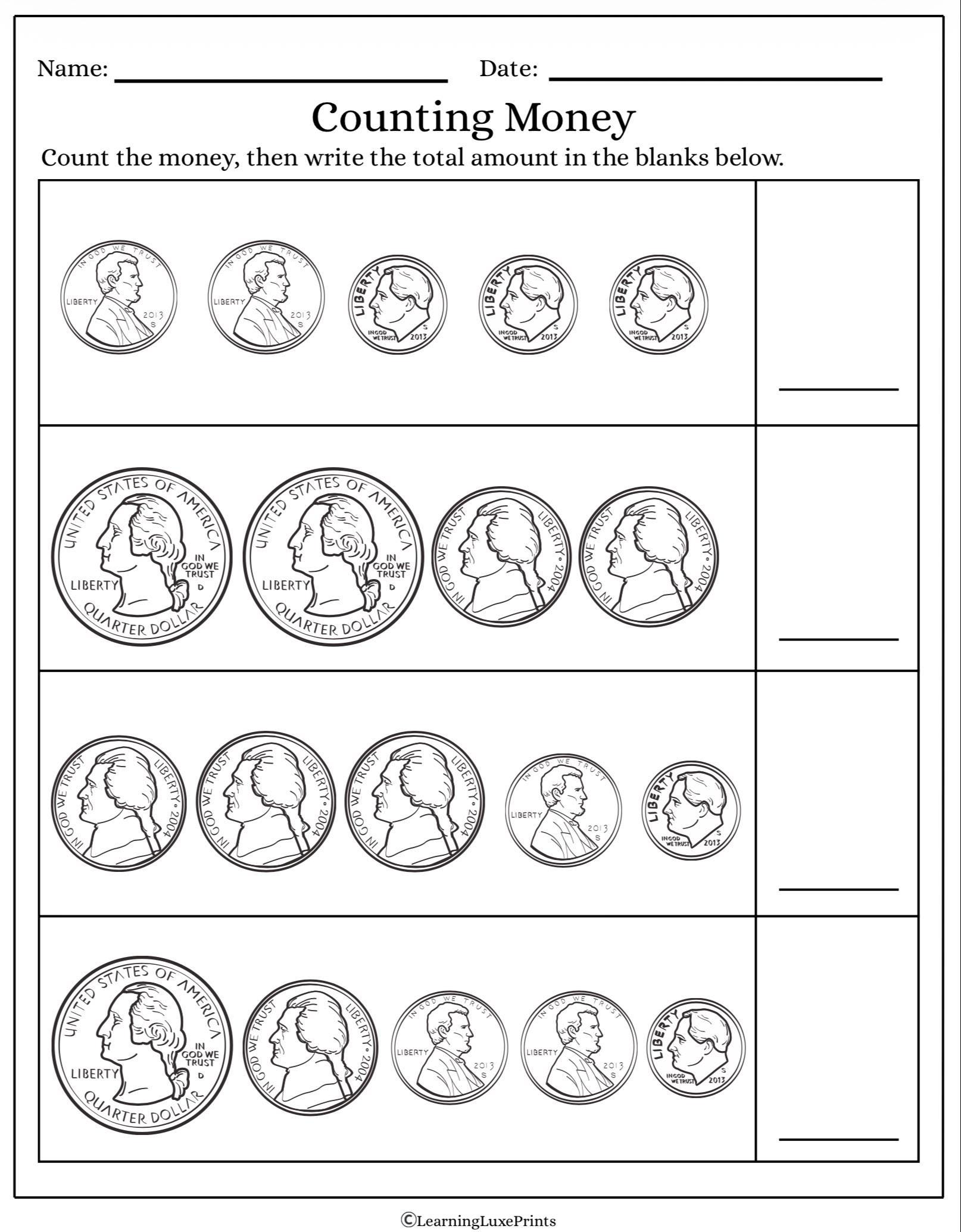 Mixed Coin Counting Worksheet/ Coin Value Chart and Practice/ Money ...