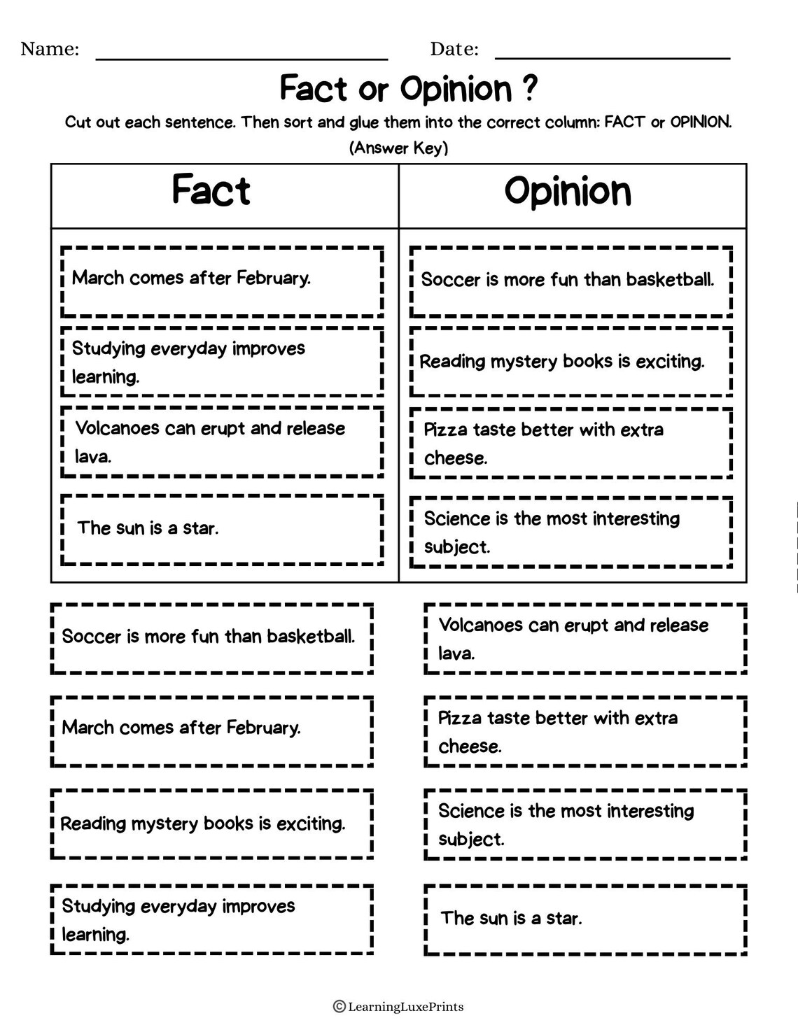 Fact or Opinion Worksheet/reading & Critical Thinking Activity/ ELA Printable for Kids - Etsy
