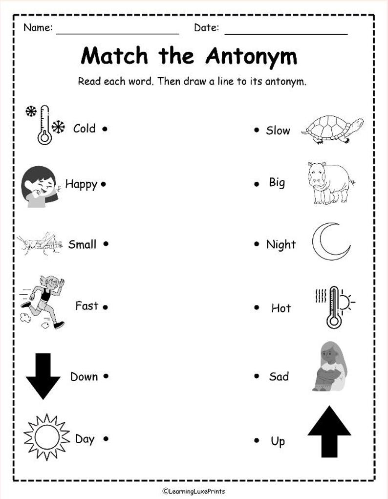 Antonym Worksheet Bundle: Grades 1-3 ELA Vocabulary Practice (PDF ...