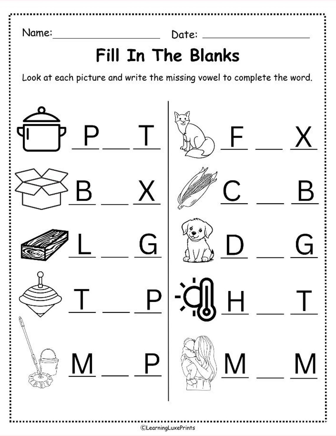 CVC Short Vowel Worksheet Bundle/ Missing Vowel Activity/ Phonics ...