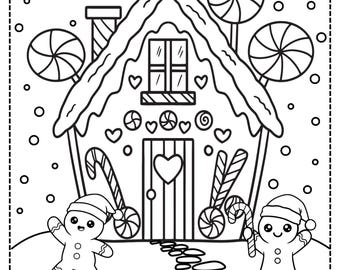 Cute Gingerbread House Coloring Page | Christmas Holiday Coloring Sheet ...