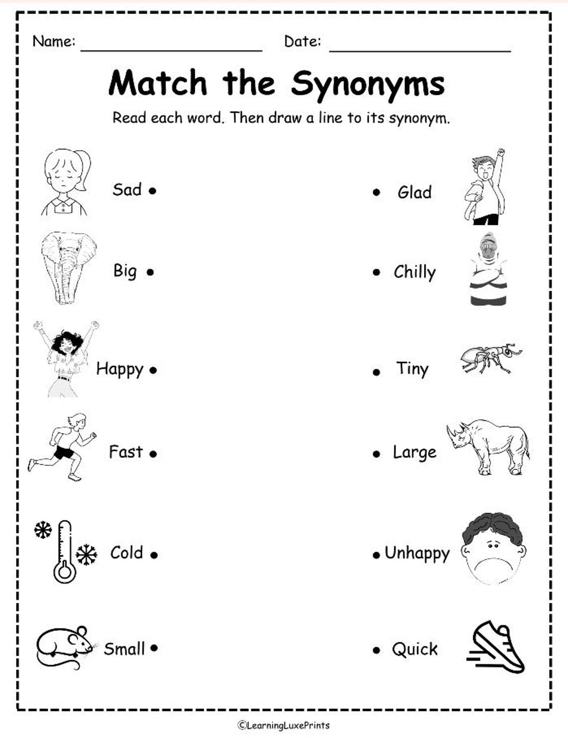 Synonym Worksheet Pack/ 3 ELA Worksheets for Kids/ Vocabulary and ...