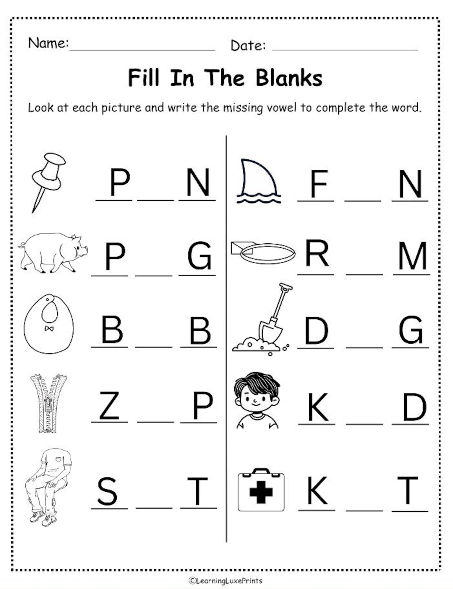 CVC Short Vowel Worksheet Bundle/ Missing Vowel Activity/ Phonics ...