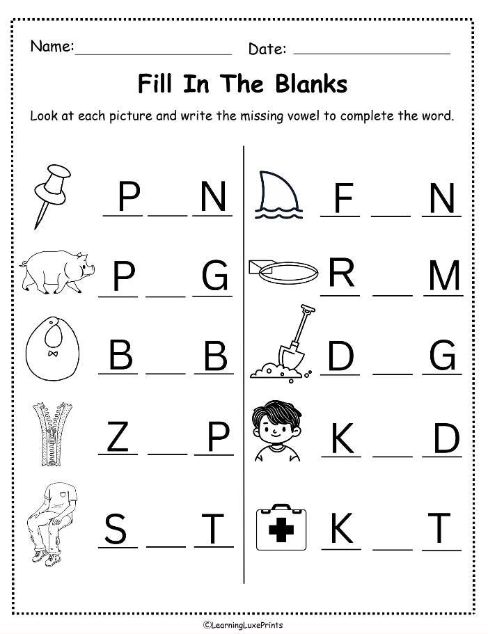 CVC Short Vowel Worksheet Bundle/ Missing Vowel Activity/ Phonics ...
