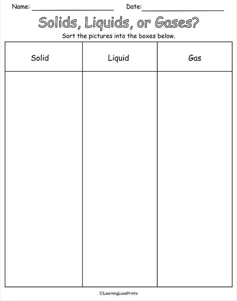 States of Matter Worksheet/ Cut and Paste Science Activity/ Solids ...