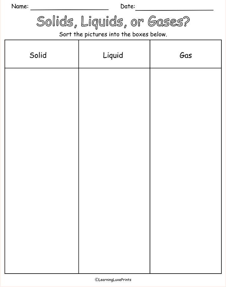 States of Matter Worksheet/ Cut and Paste Science Activity/ Solids ...