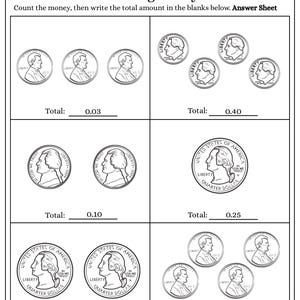 Money Counting Worksheet/ Coin Value Practice for Kids/ Math Printable ...