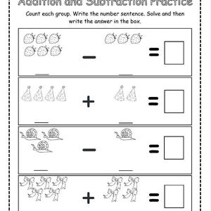 Addition & Subtraction Worksheets: Math Practice, Number Line, Picture ...