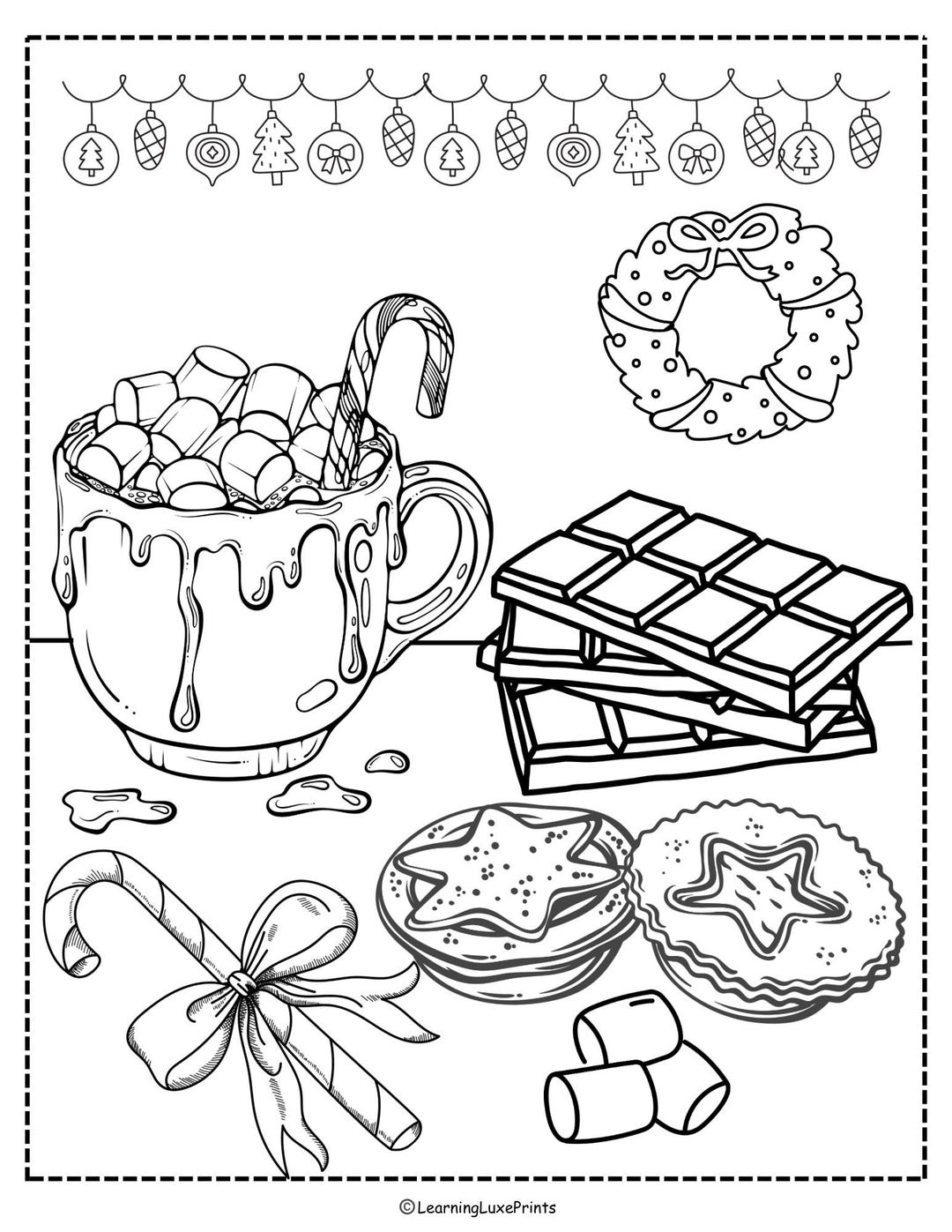 Hot Cocoa Coloring Page/ Winter Coloring Sheet for Kids/holiday ...