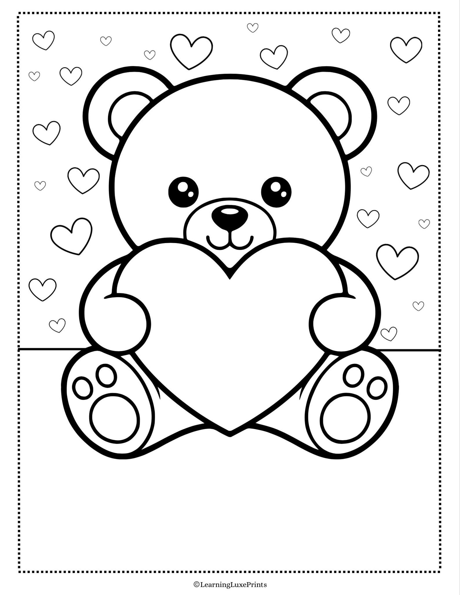 Valentine’s Day Bear Coloring Page/ Kids Coloring Sheet - Etsy