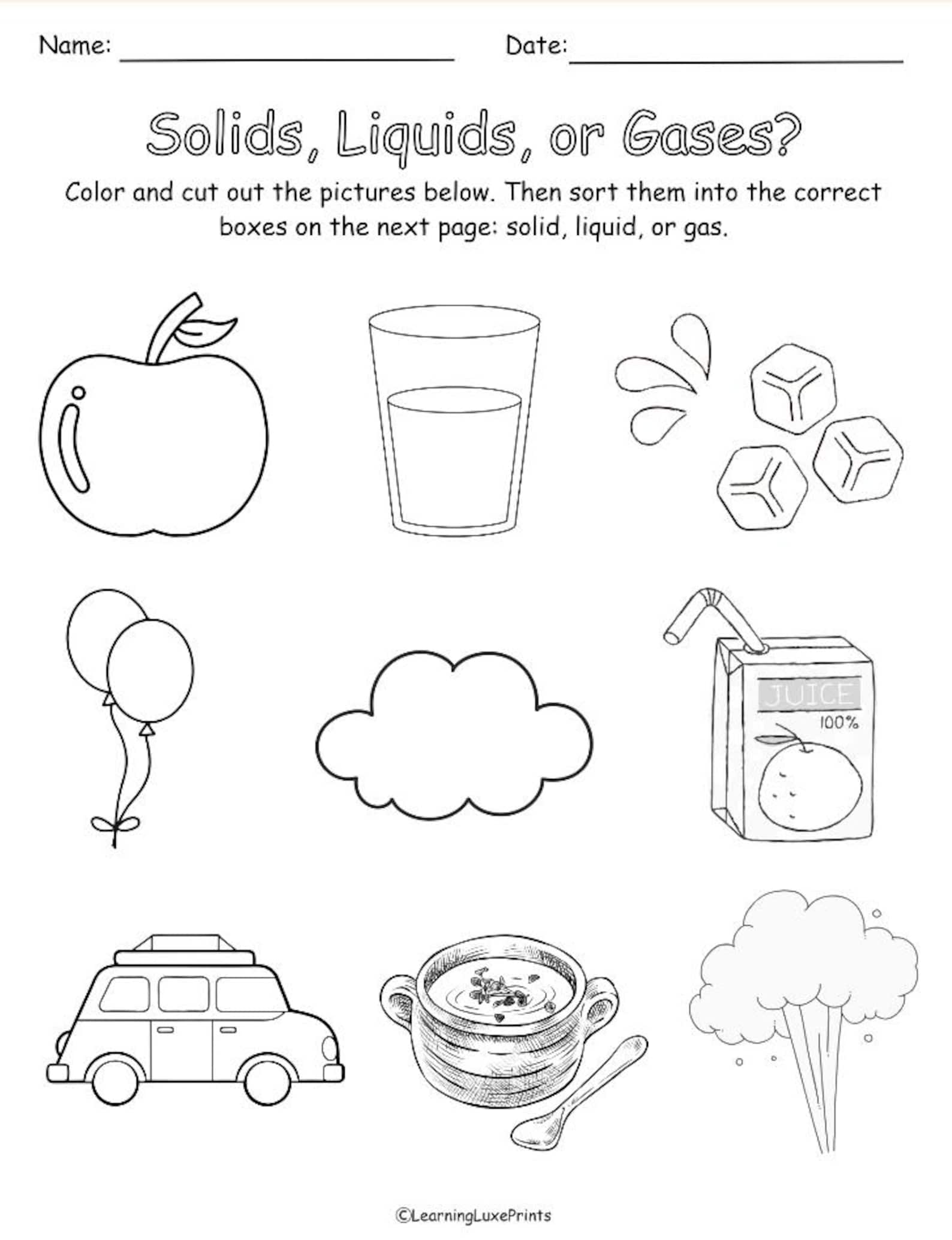States of Matter Worksheet/ Cut and Paste Science Activity/ Solids ...