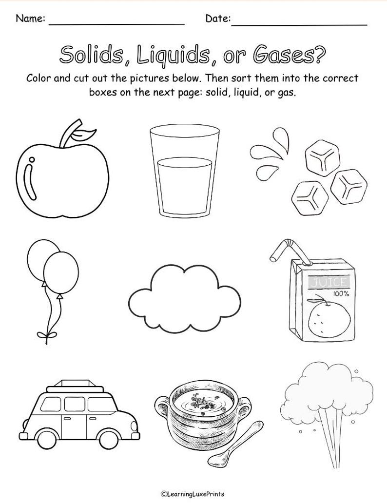 States of Matter Worksheet/ Cut and Paste Science Activity/ Solids ...