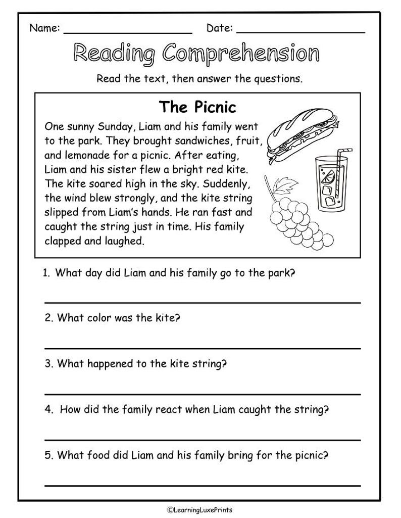 Reading Comprehension Mini-pack/ 3 Worksheets Printable/ Elementary ELA ...