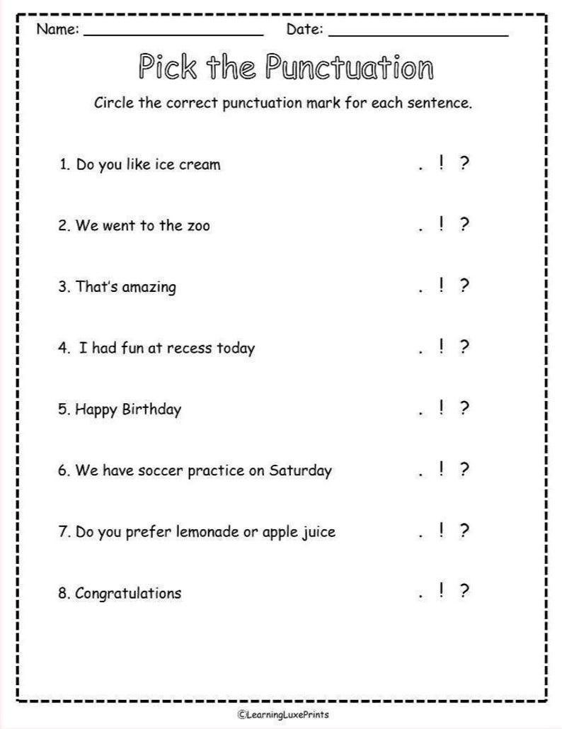 Grammar & Punctuation Worksheets: Sentence Fixing, Capitalization (PDF ...