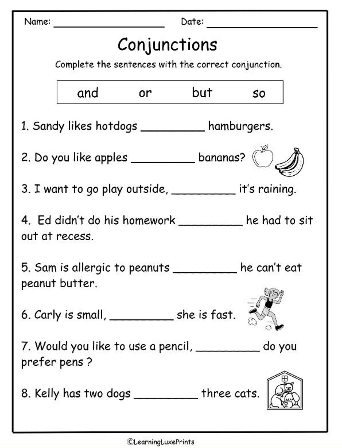 Conjunction Worksheet With Word Bank/ Grammar Practice Printable/ 2nd ...