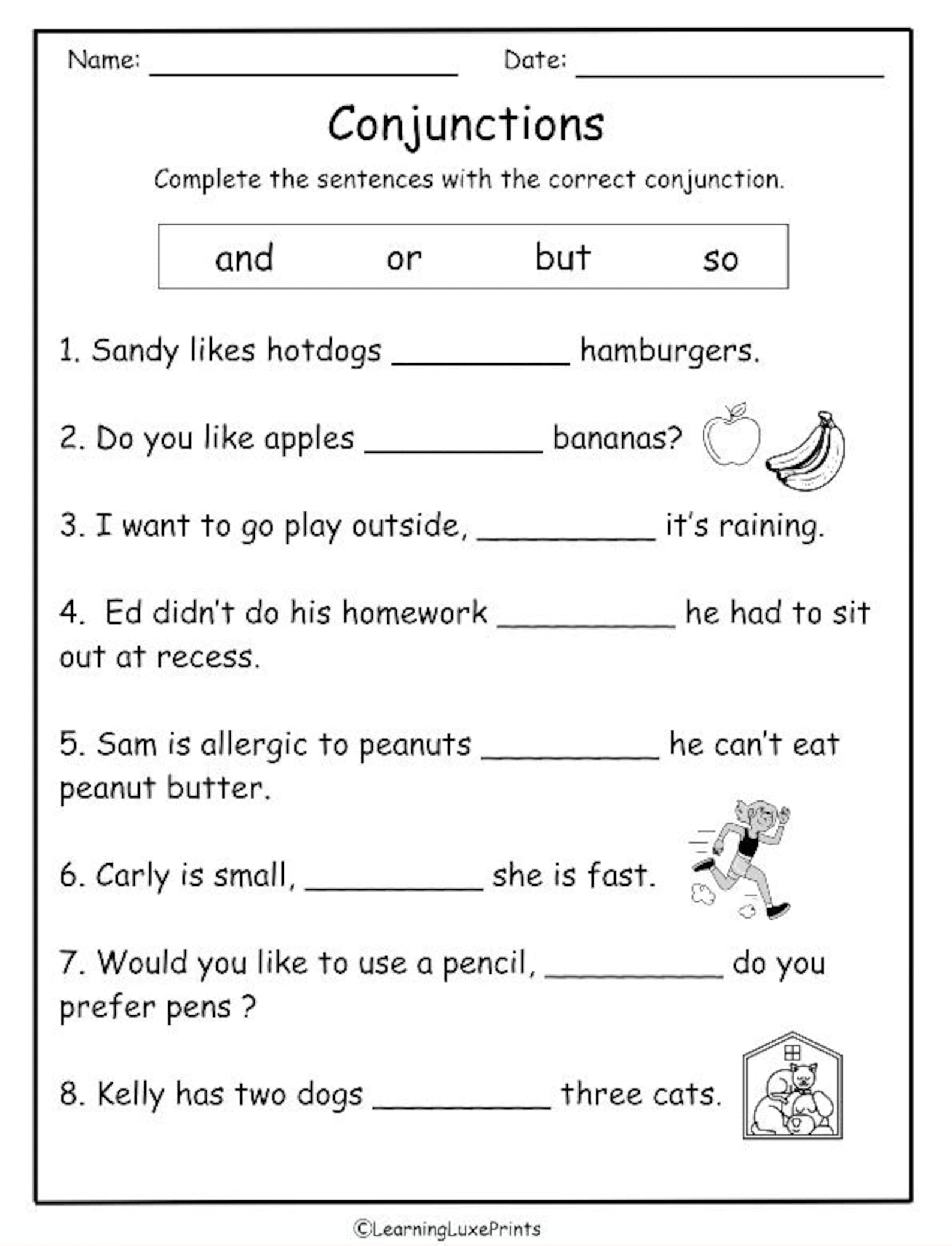 Conjunction Worksheet With Word Bank/ Grammar Practice Printable/ 2nd ...