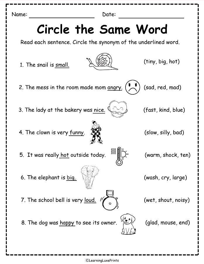 Synonym Worksheet Pack/ 3 ELA Worksheets for Kids/ Vocabulary and ...