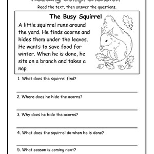 Fall Reading Comprehension Pack/ 5-page Autumn ELA Worksheets for Kids ...